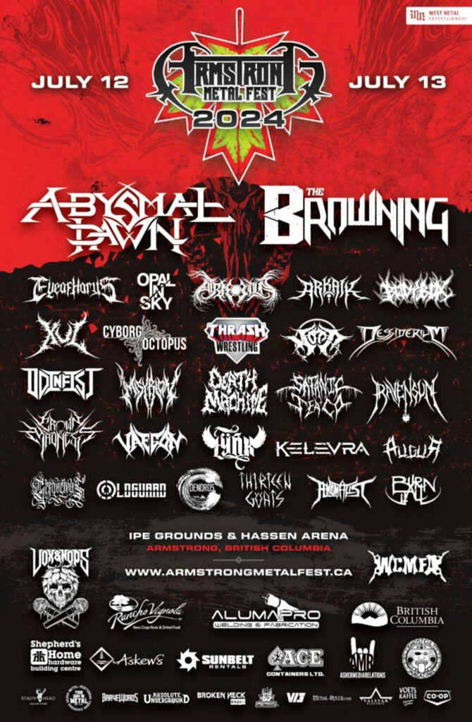 Reminder – July 12/13 – ARMSTRONG METALFEST 2024 w/ ABYSMAL DAWN, THE ...