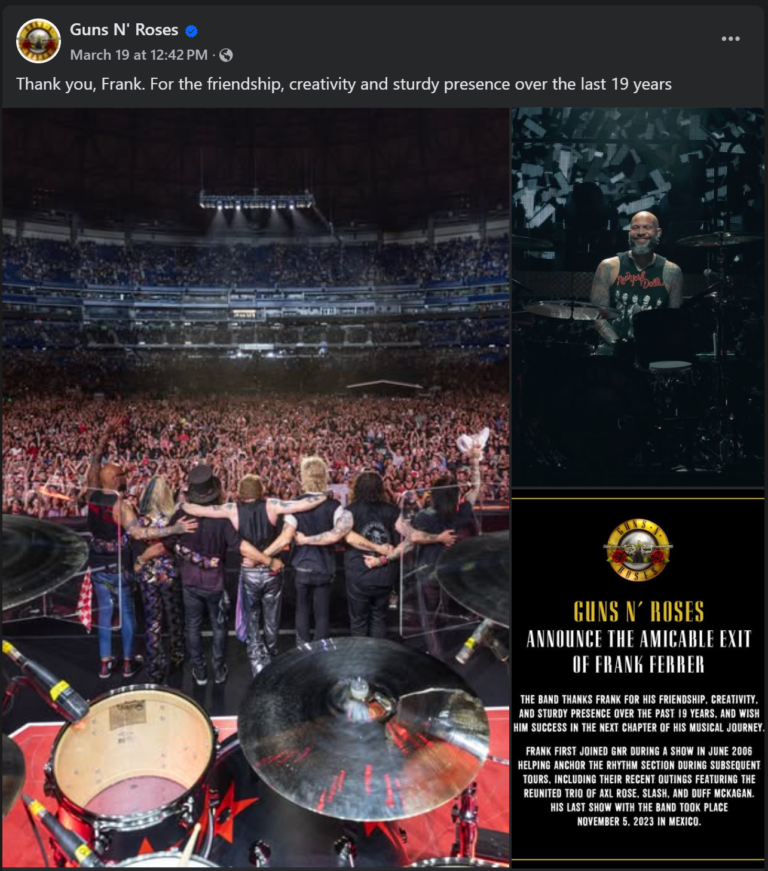 GUNS N' ROSES Drummer Frank Ferrer Departs After 19 Years: A ...
